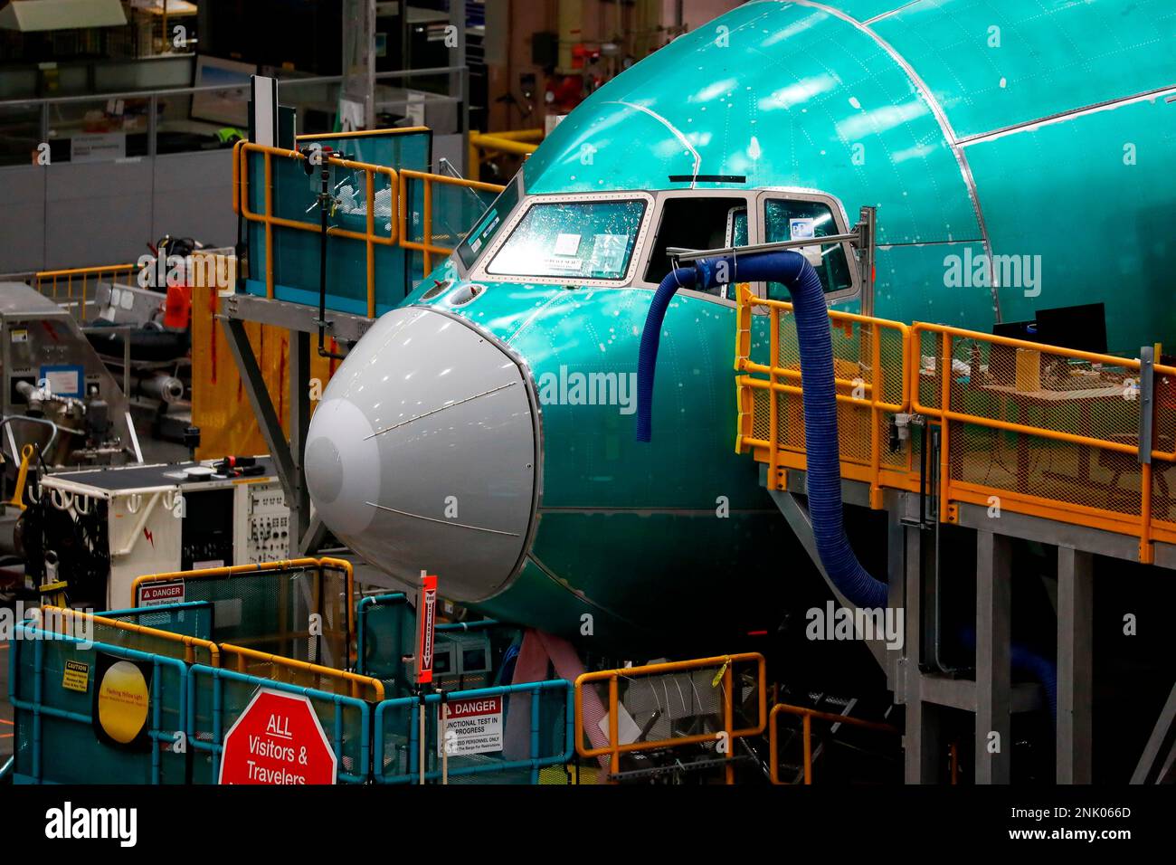The nose of a Boeing 777 freighter is seen at Boeing's Everett ...