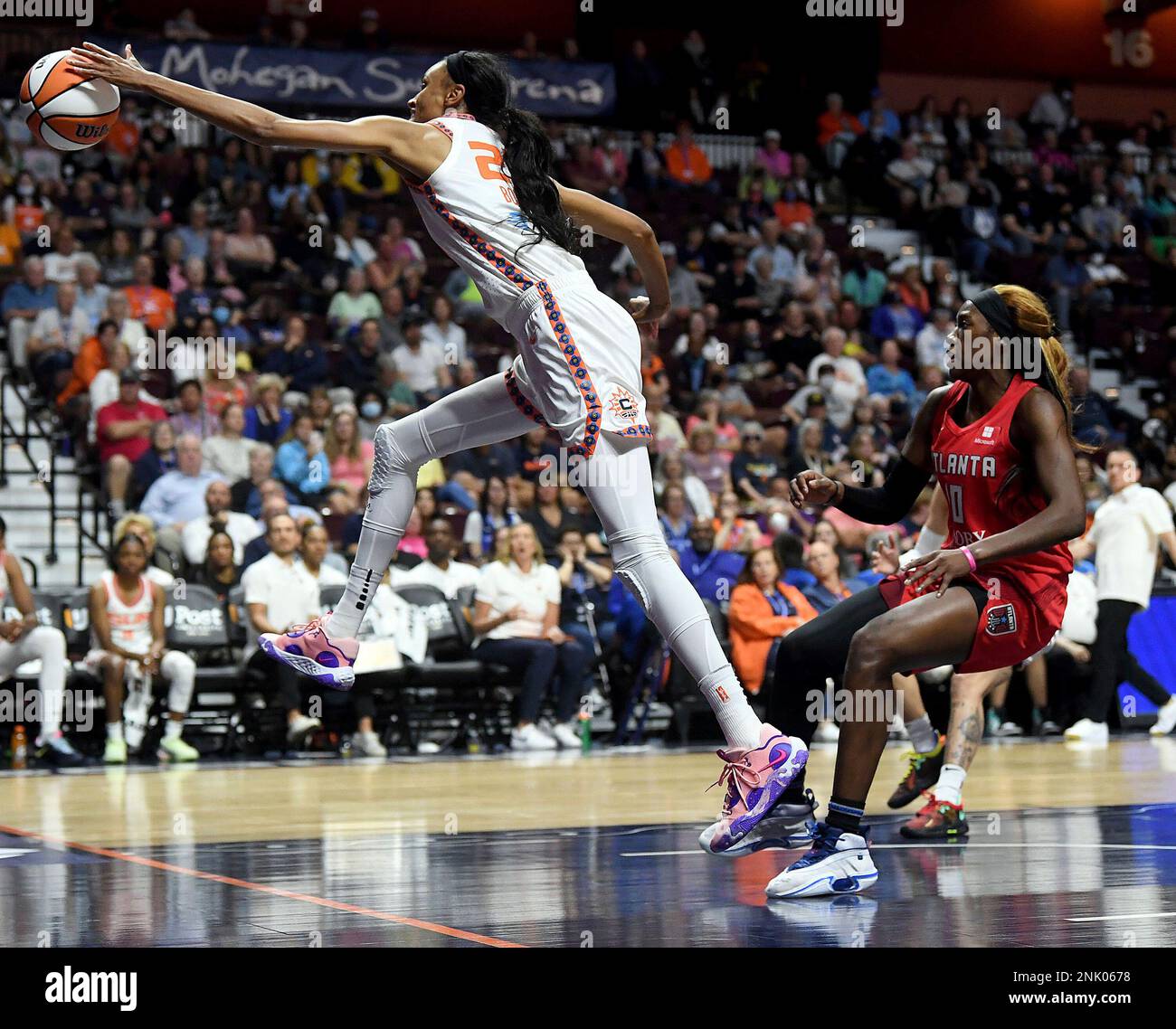 Connecticut Sun forward DeWanna Bonner (24) reacts for a pass as she is ... Connecticut Sun forward DeWanna Bonner (24) reacts for a pass as she is ...