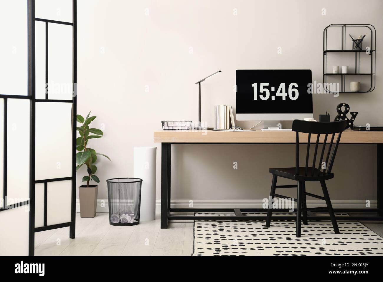 Modern workplace with computer in room. Interior design Stock Photo - Alamy