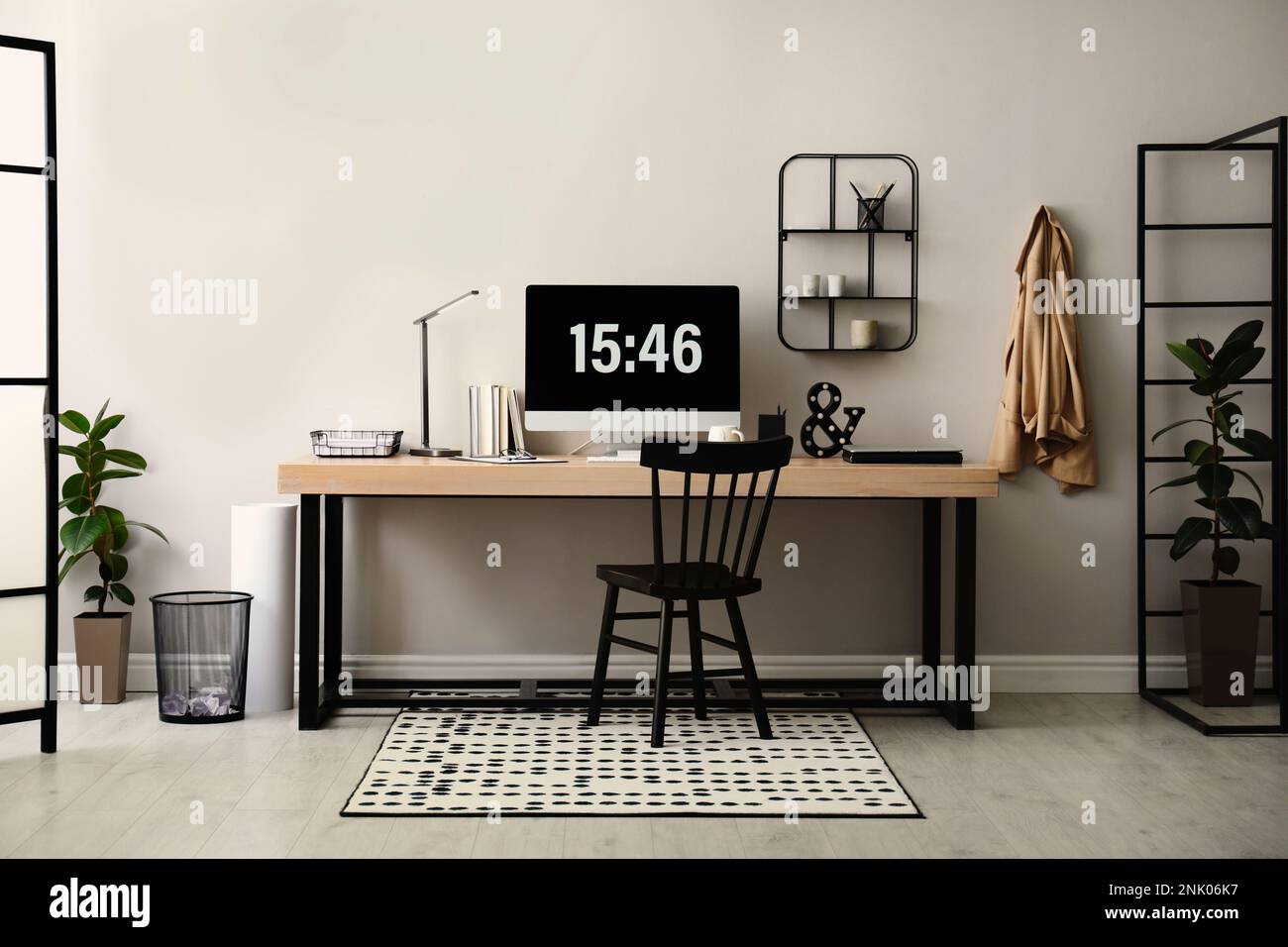 Modern workplace with computer in room. Interior design Stock Photo - Alamy