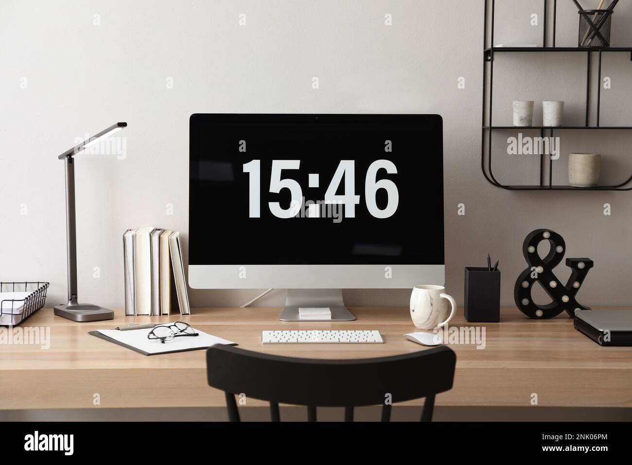 Modern workplace with computer in room. Interior design Stock Photo - Alamy