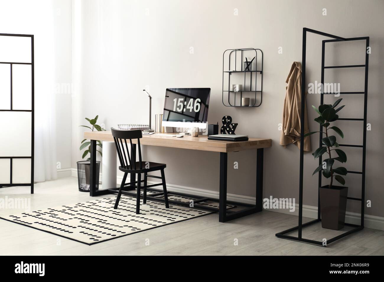 Modern workplace with computer in room. Interior design Stock Photo - Alamy