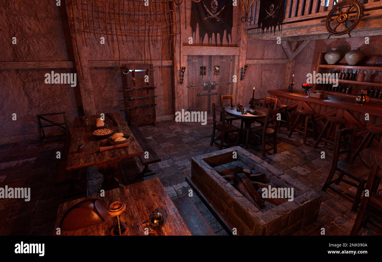 3D rendering of a pirate bar interior Stock Photo - Alamy