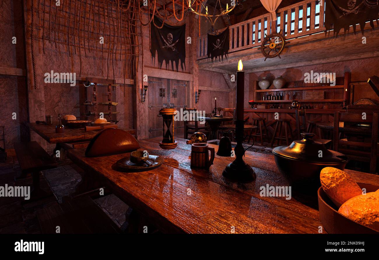 3D rendering of a pirate bar interior Stock Photo - Alamy