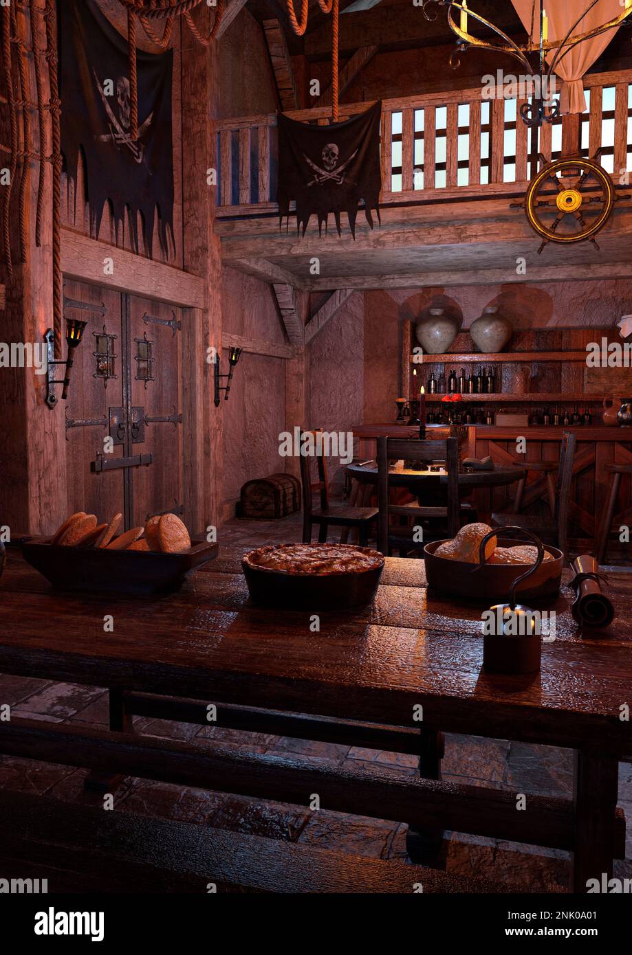 3D rendering of a pirate bar interior Stock Photo - Alamy