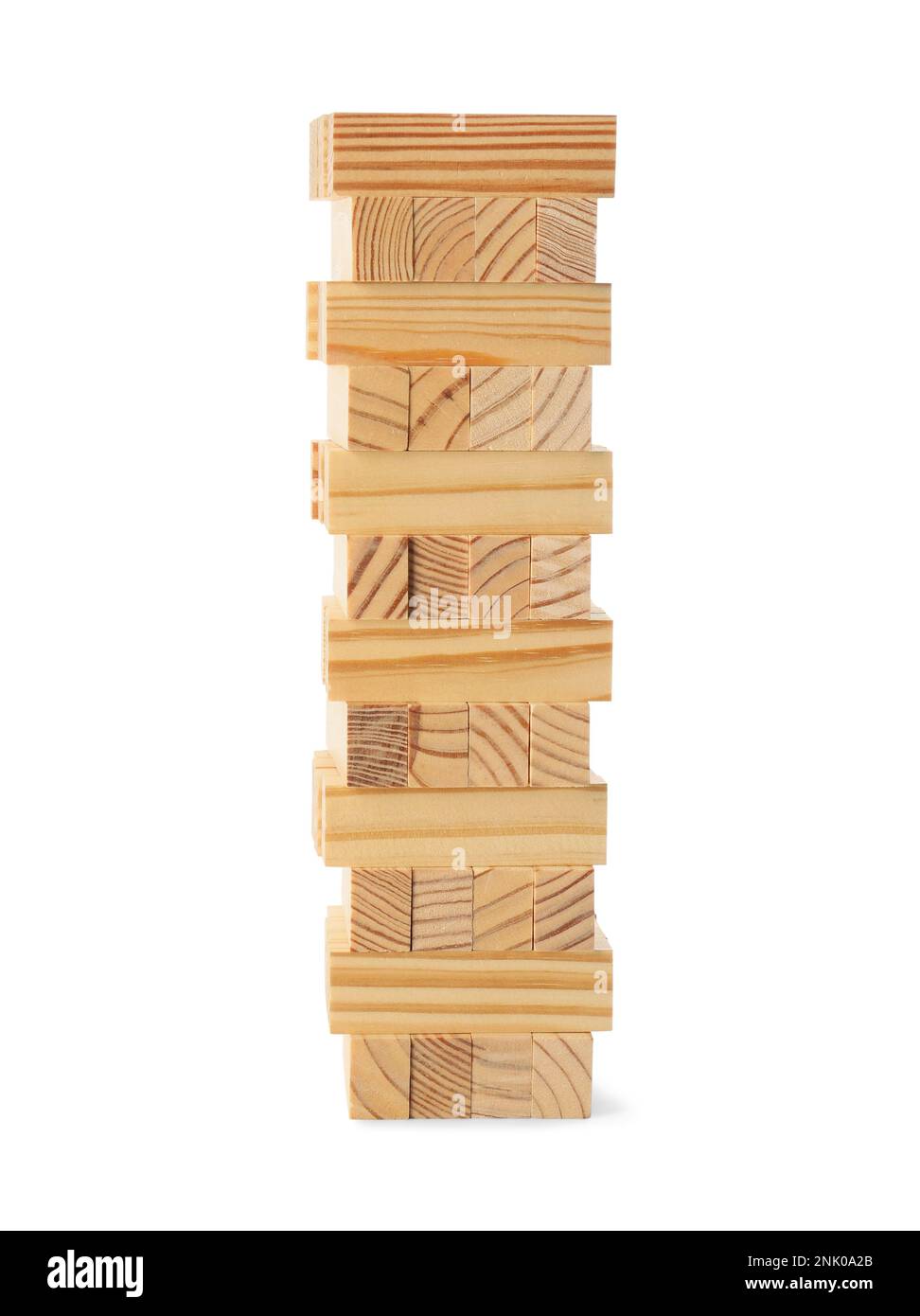 Jenga tower made of wooden blocks on white background. Board game Stock ...