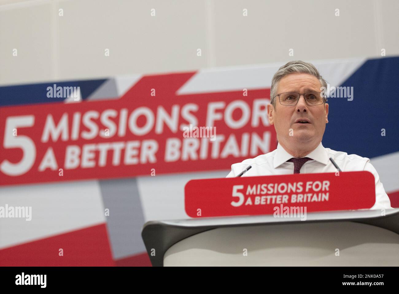 Manchester, UK. February 23rd, 2023. Keir Starmer launches five bold missions for a better ...