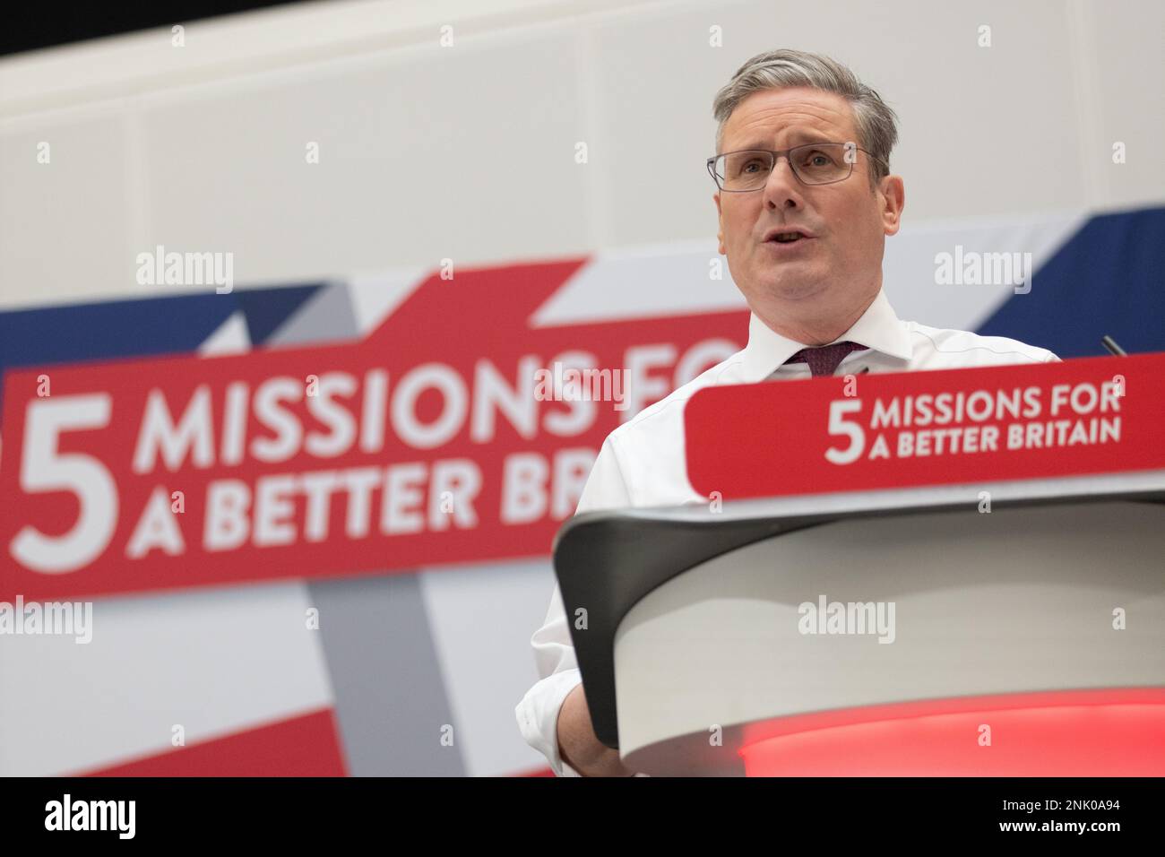 Manchester, UK. February 23rd, 2023. Keir Starmer launches five bold missions for a better ...