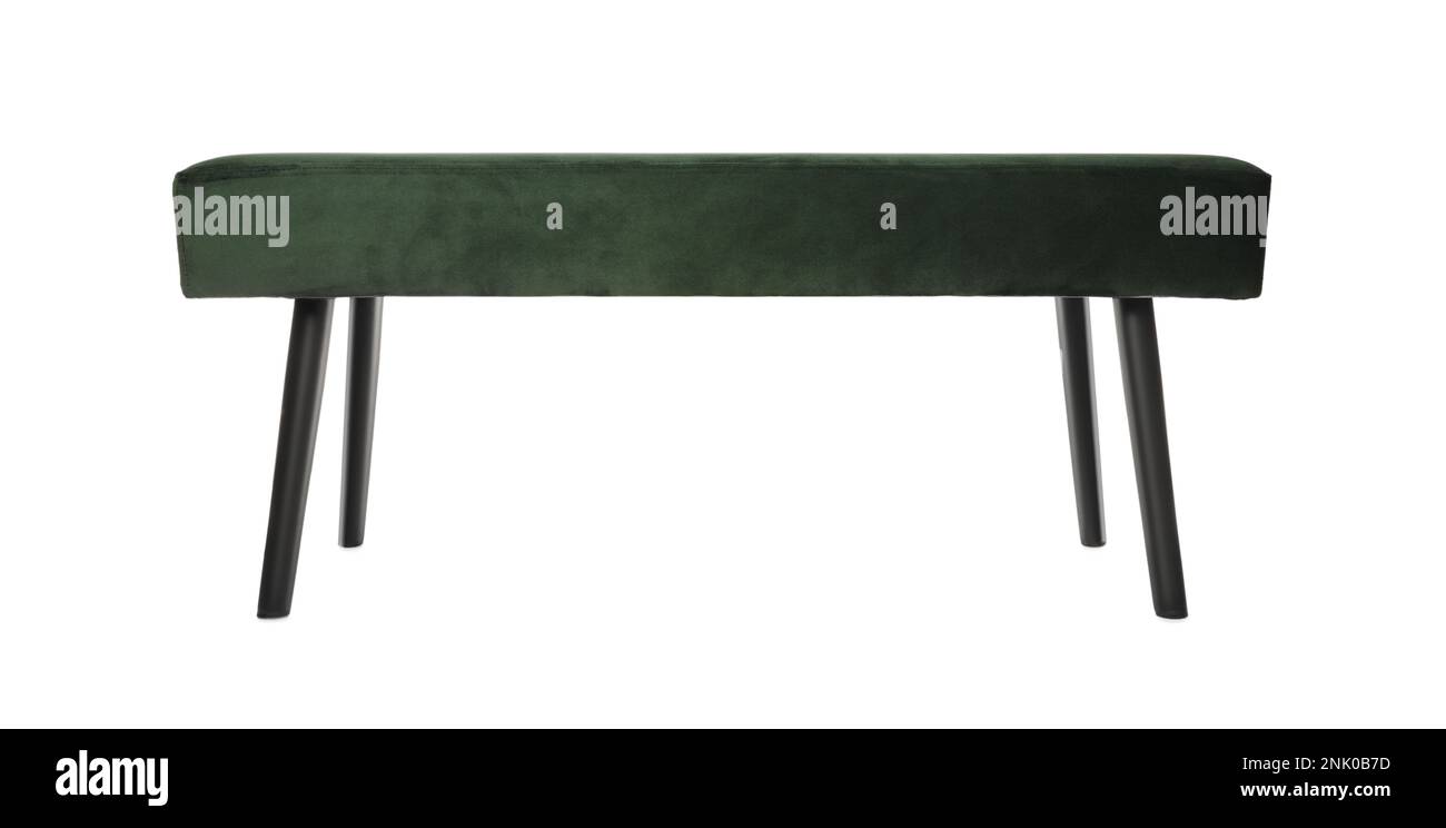 Stylish dark green velvet indoor bench isolated on white Stock Photo ...