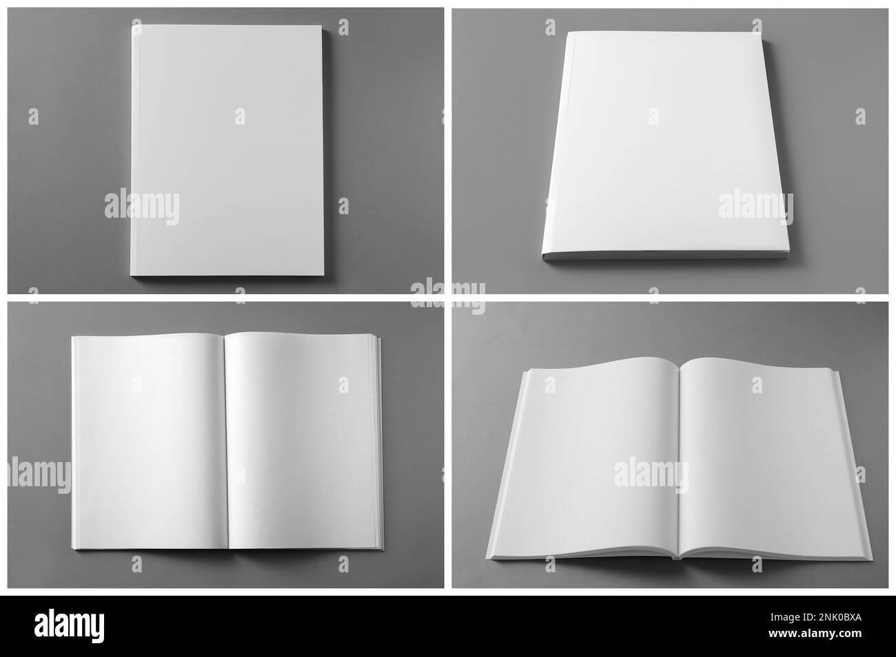 Open blank brochures on grey background, collage Stock Photo - Alamy