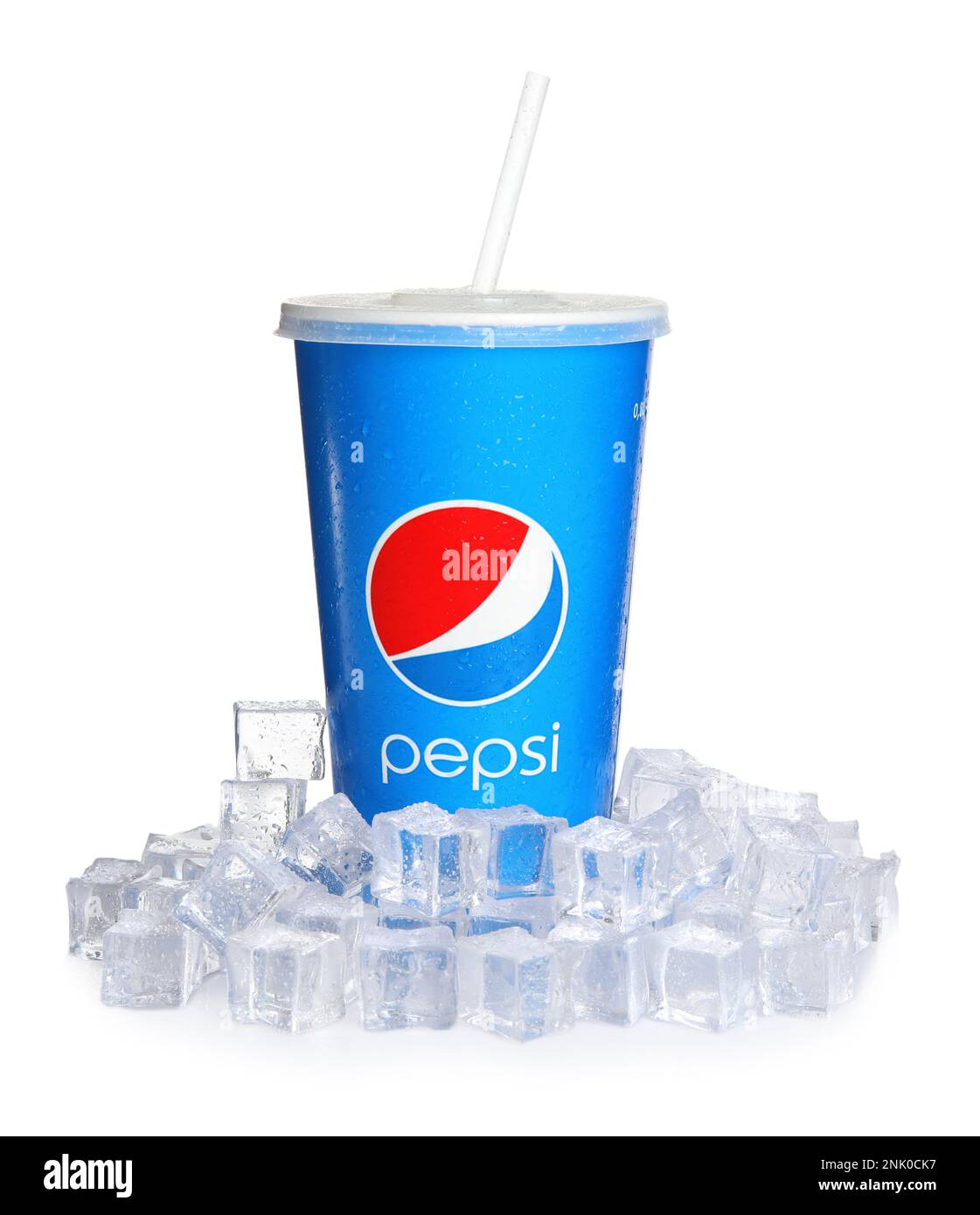 MYKOLAIV, UKRAINE - JUNE 9, 2021: Paper Pepsi cup with water drops and ...