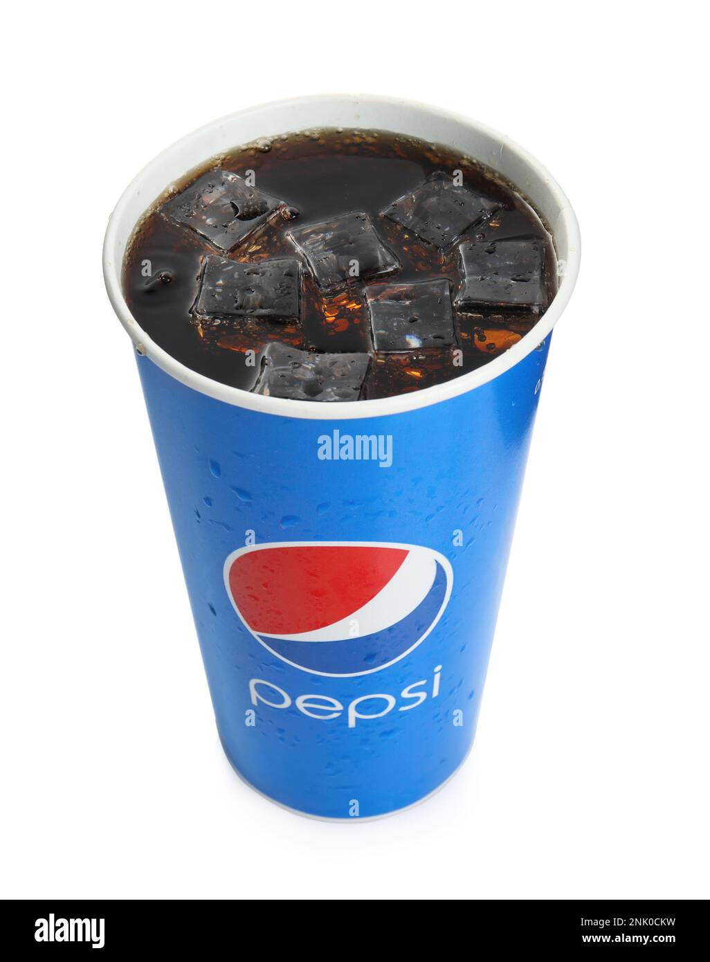 MYKOLAIV, UKRAINE - JUNE 9, 2021: Paper cup of Pepsi with ice cubes ...