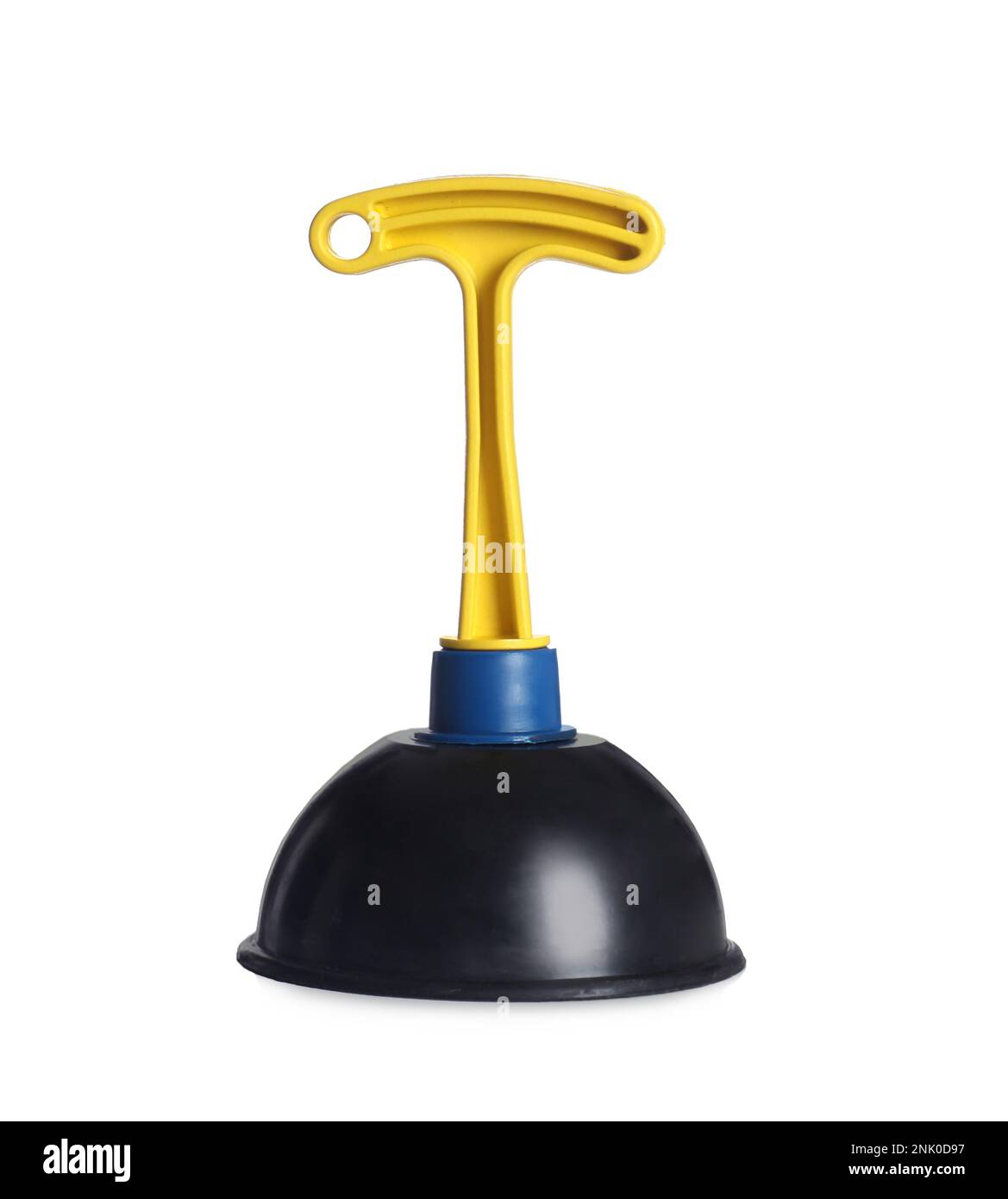 Plunger with plastic handle isolated on white. Pipe cleaning tool Stock ...