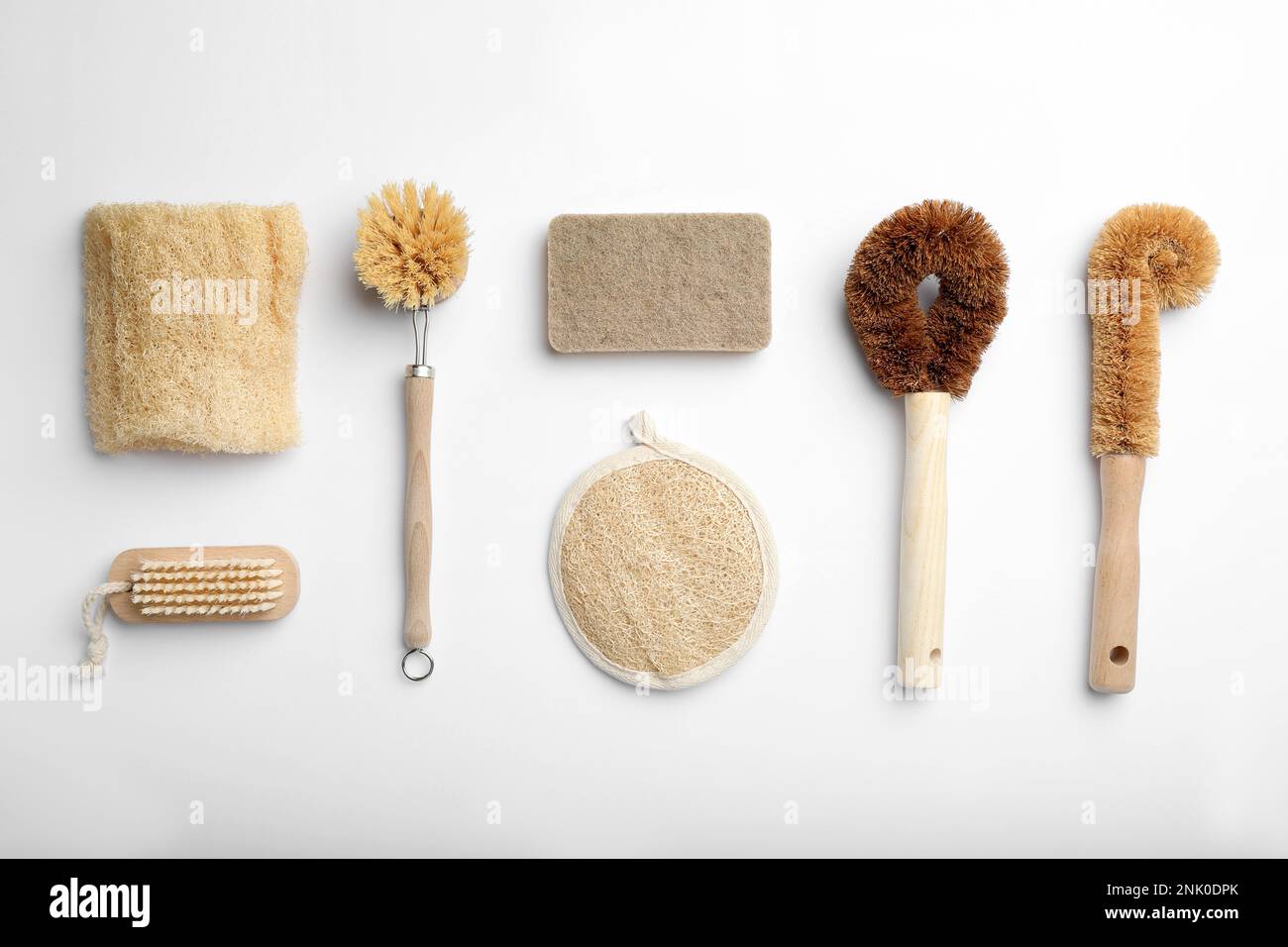 Flat lay composition with eco friendly products on white background ...