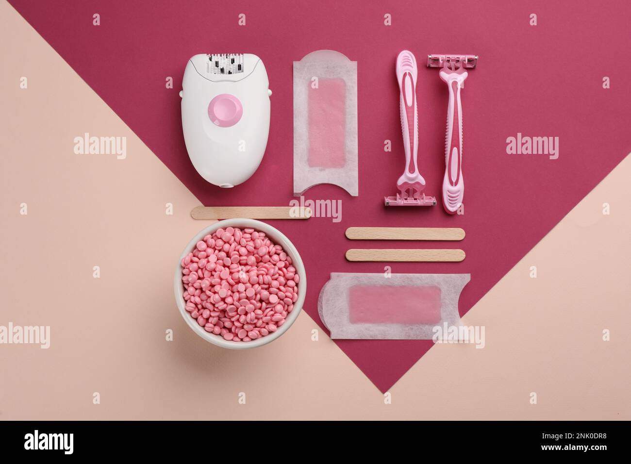 Set of epilation products on color background, flat lay Stock Photo - Alamy