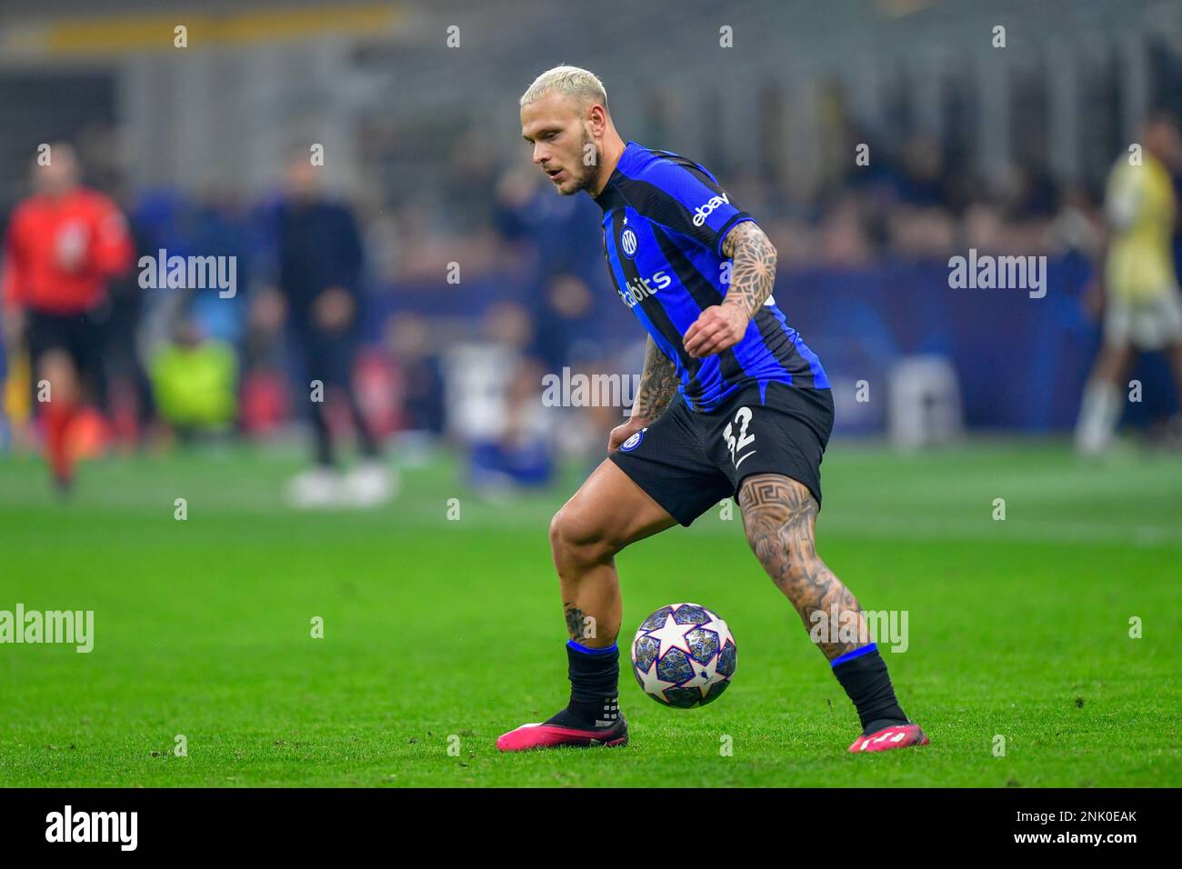 Milano, Italy. 22nd Feb, 2023. Federico Dimarco (32) of Inter seen during the UEFA Champions ...