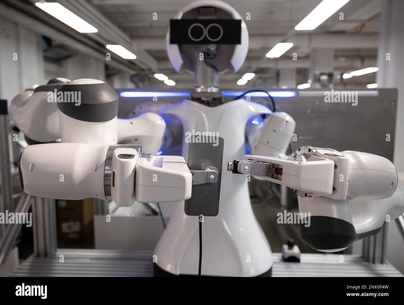 Munich, Germany. 23rd Feb, 2023. Robots stand in the AI.Factory of the Munich Institute of ...