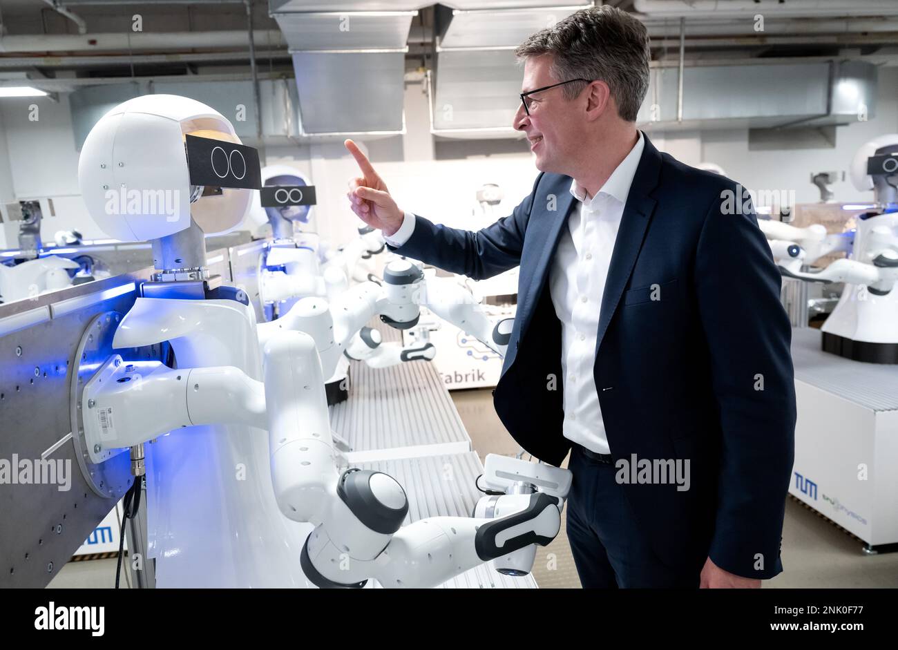 Munich, Germany. 23rd Feb, 2023. Markus Blume (CSU), Minister of Science of Bavaria, looks at ...