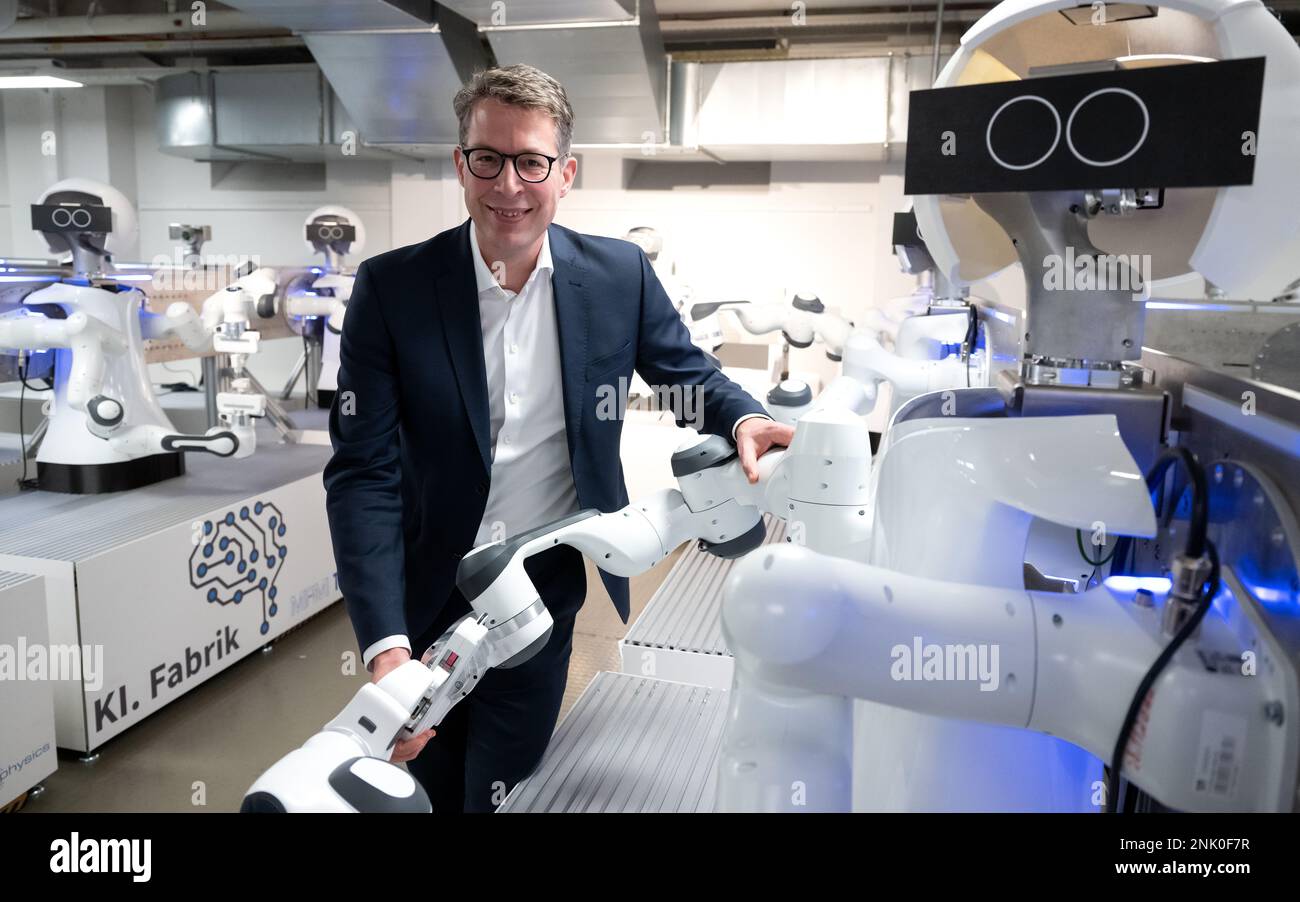 Munich, Germany. 23rd Feb, 2023. Markus Blume (CSU), Minister of Science of Bavaria, looks at ...