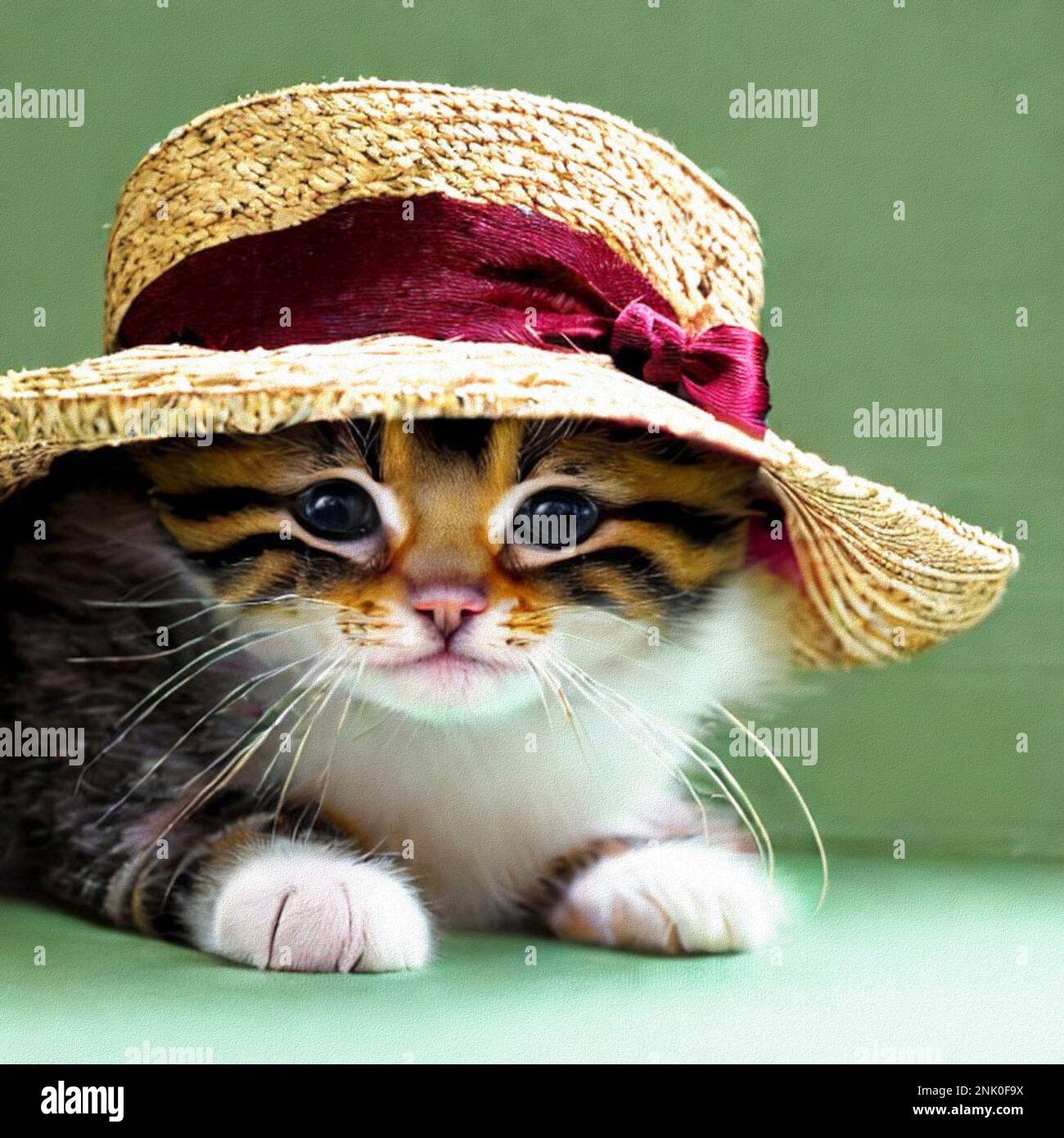 Cat With Straw Hat Stock Photo - Alamy