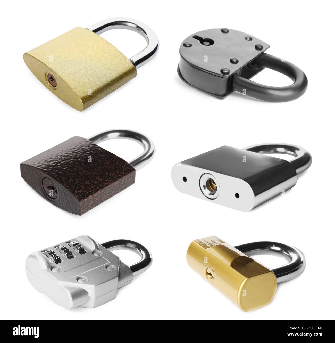 Set with different metal padlocks on white background Stock Photo - Alamy