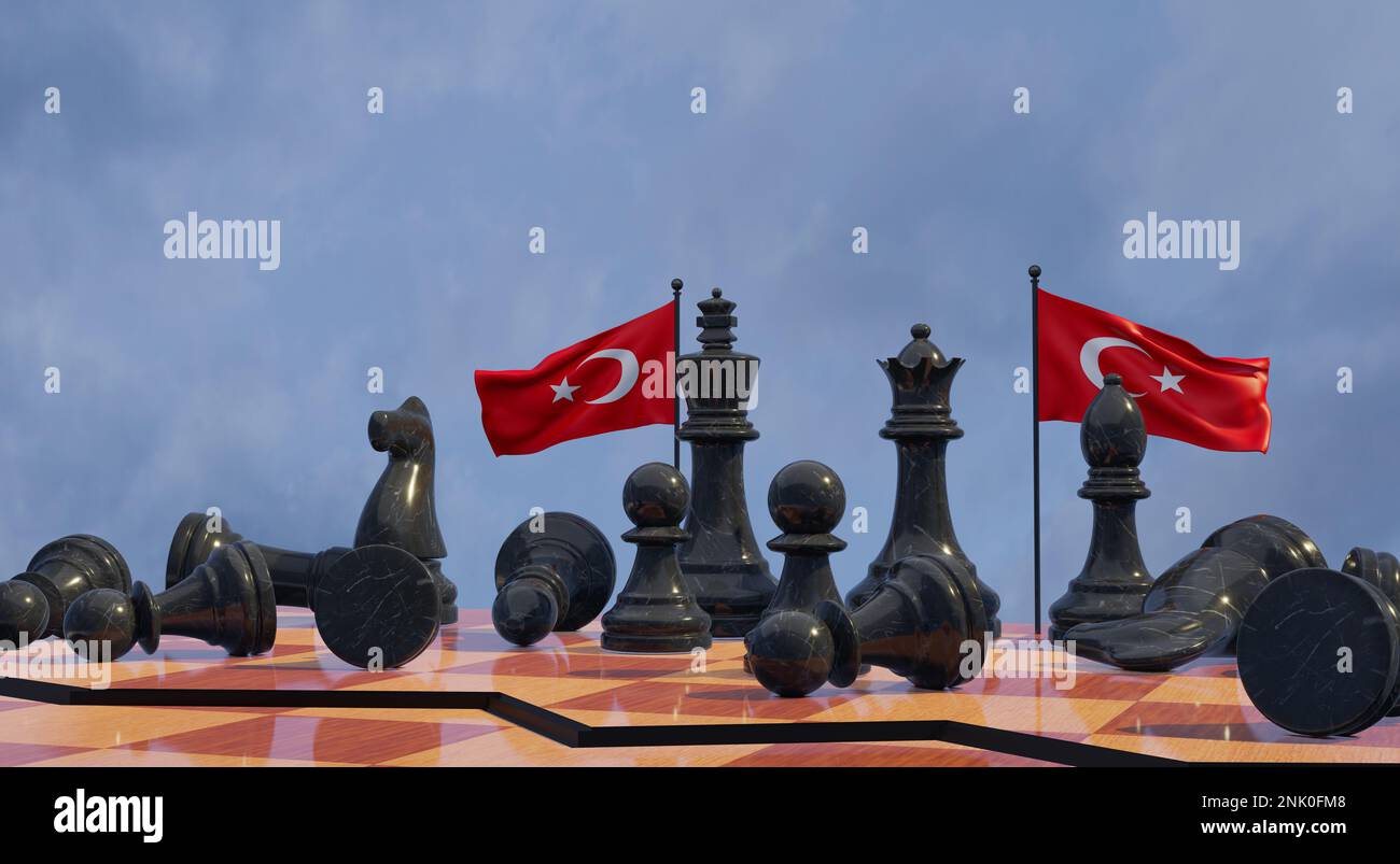 Catastrophe in turkey , Chessboard with crack with flag turkey, concept ...