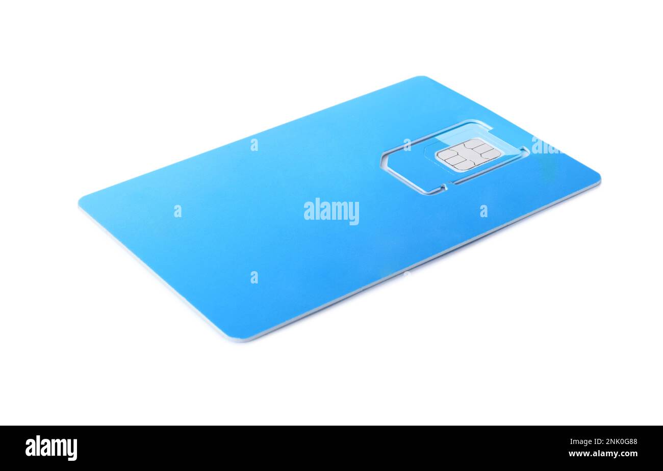 Light blue SIM card isolated on white Stock Photo - Alamy