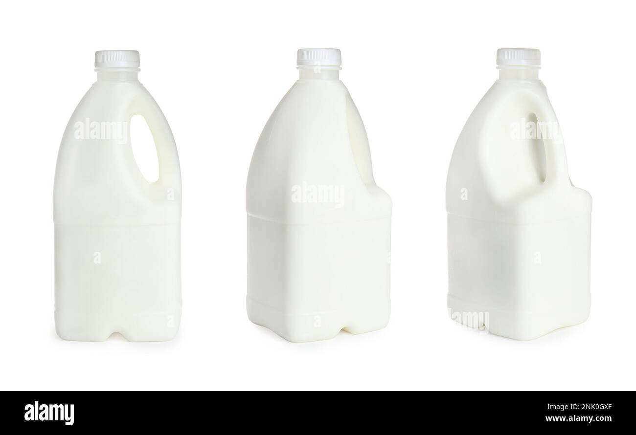 Gallon bottles of milk on white background, collage Stock Photo - Alamy