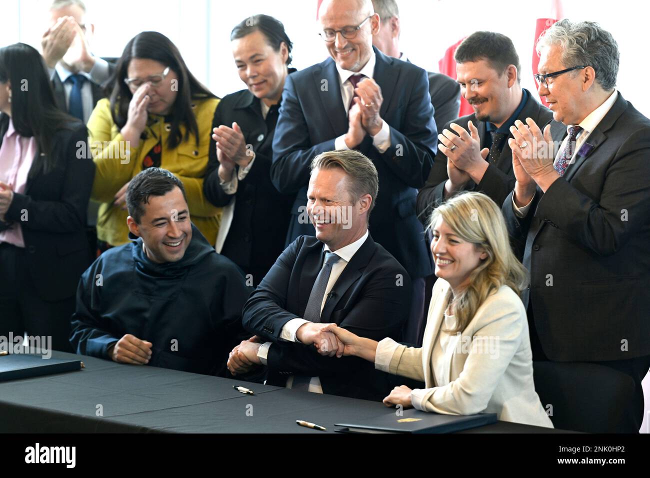 Greenland Prime Minister Mute Bourup Egede, left, Denmark's Minister ...