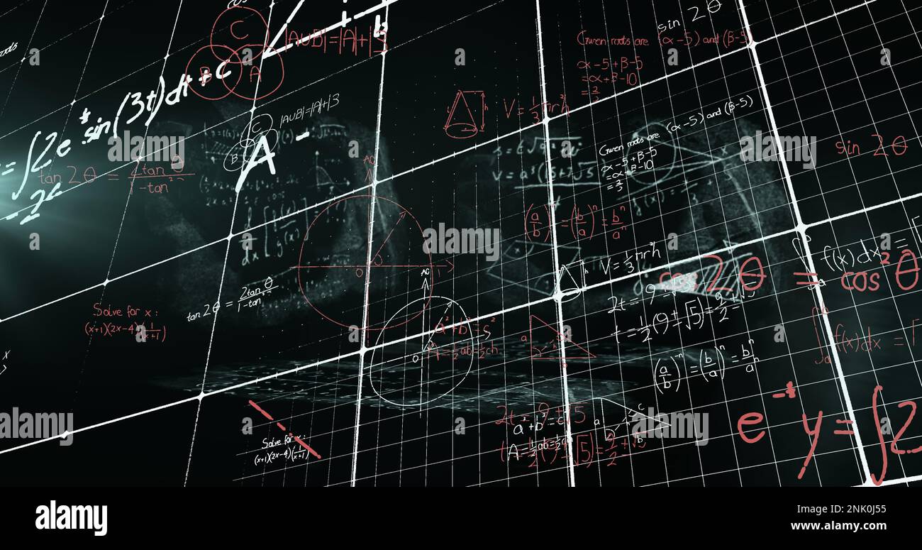 Image of data processing and mathematical equations over screens Stock ...