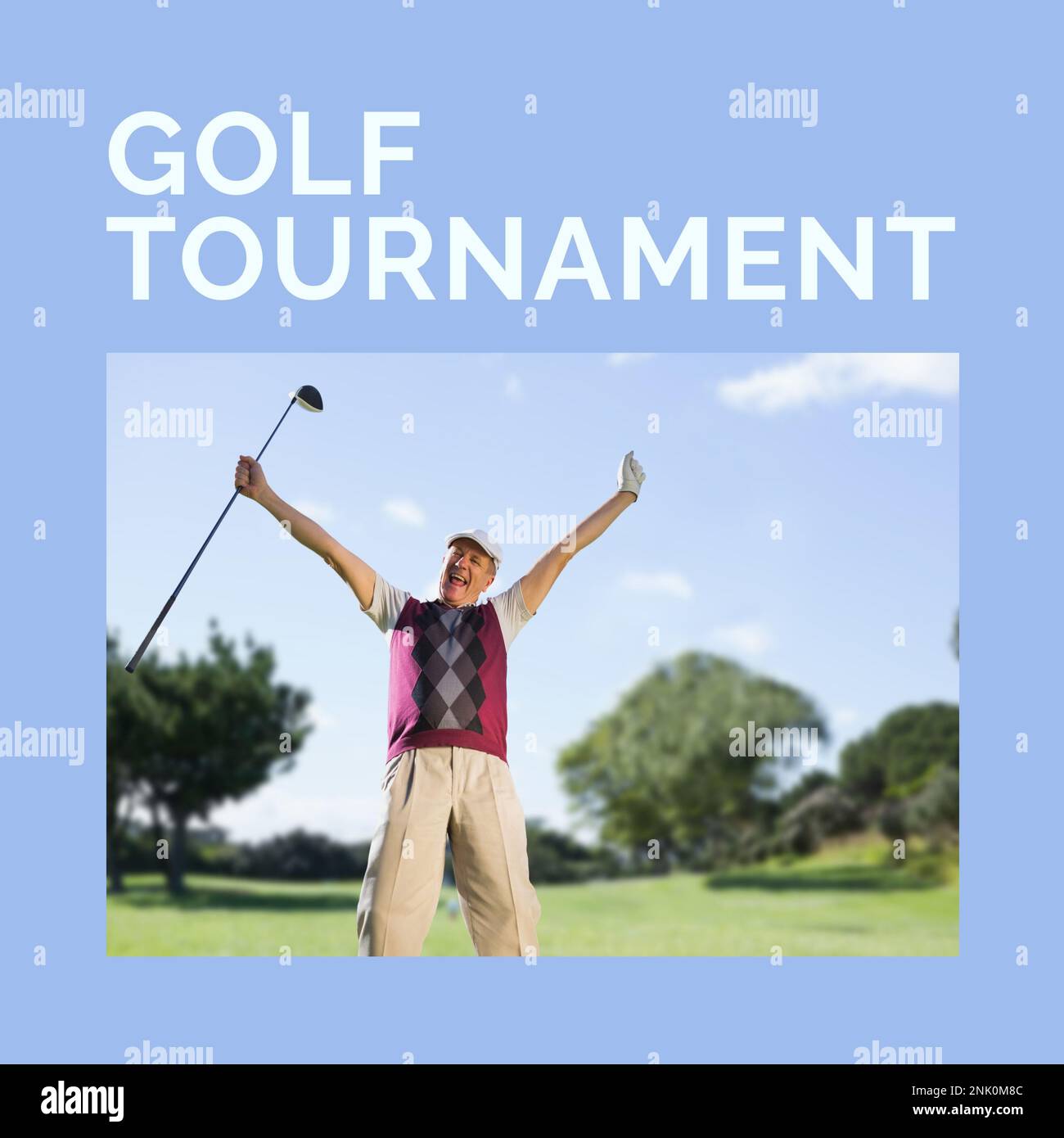 Square image of golf tournament with happy caucasian senior male player ...