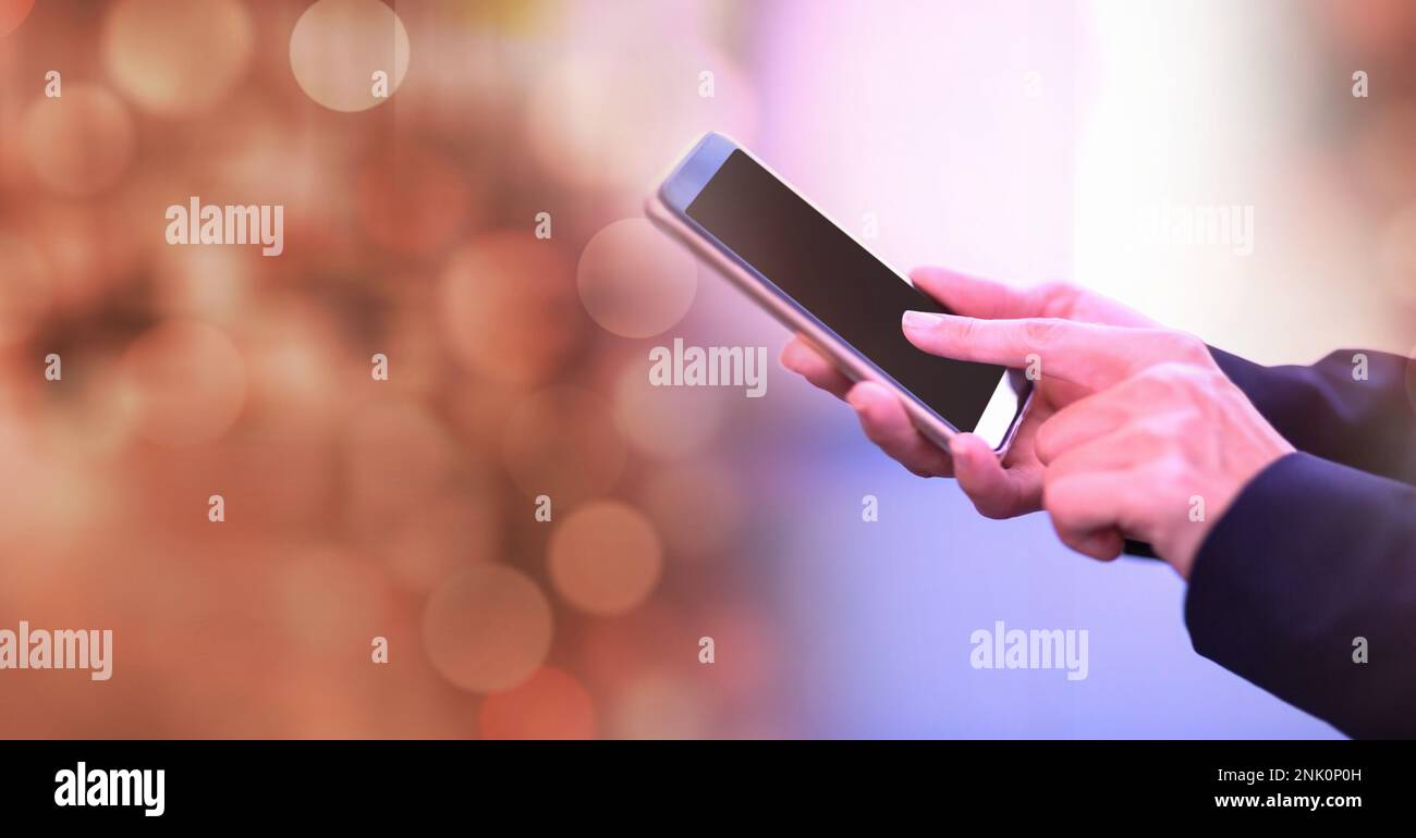 Composition of light circles over caucasian businesswoman using ...