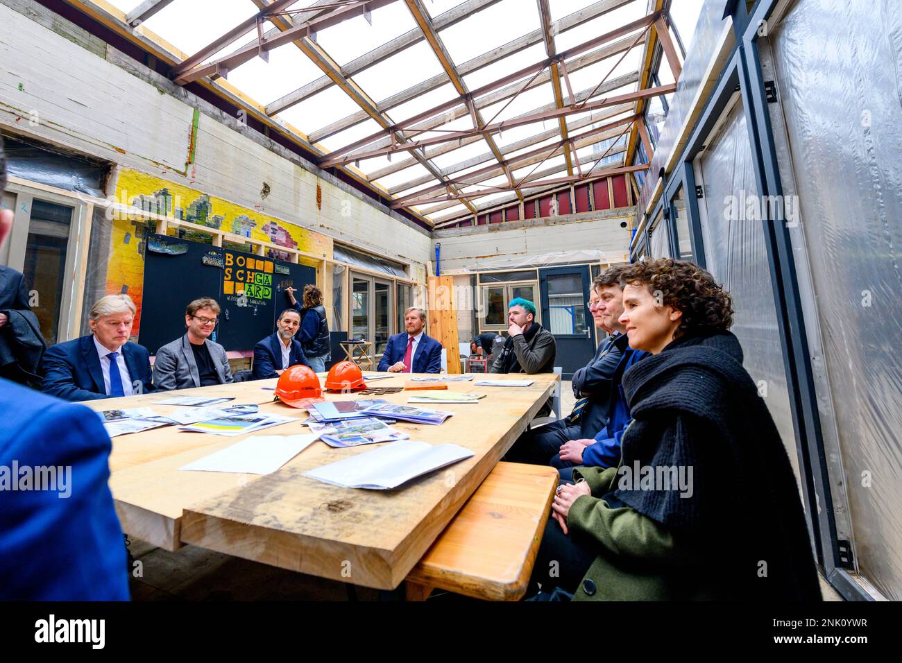 Den Bosch. The Netherlands - 23 Feb 2023, King Willem-Alexander visiting collective housing ...