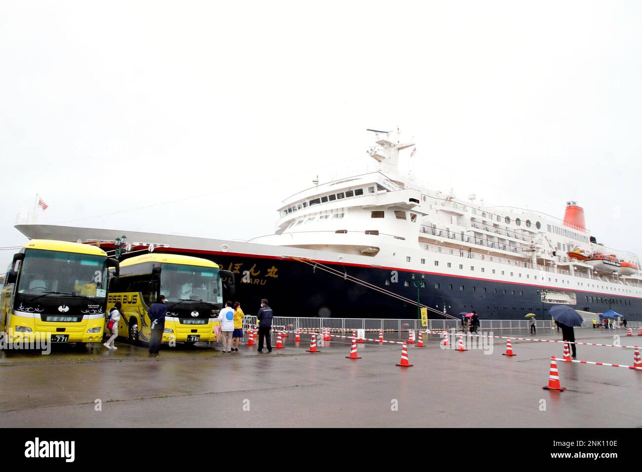 A cruise ship, the Nippon Maru, arrives at the Kushiro Port in Kushiro ...
