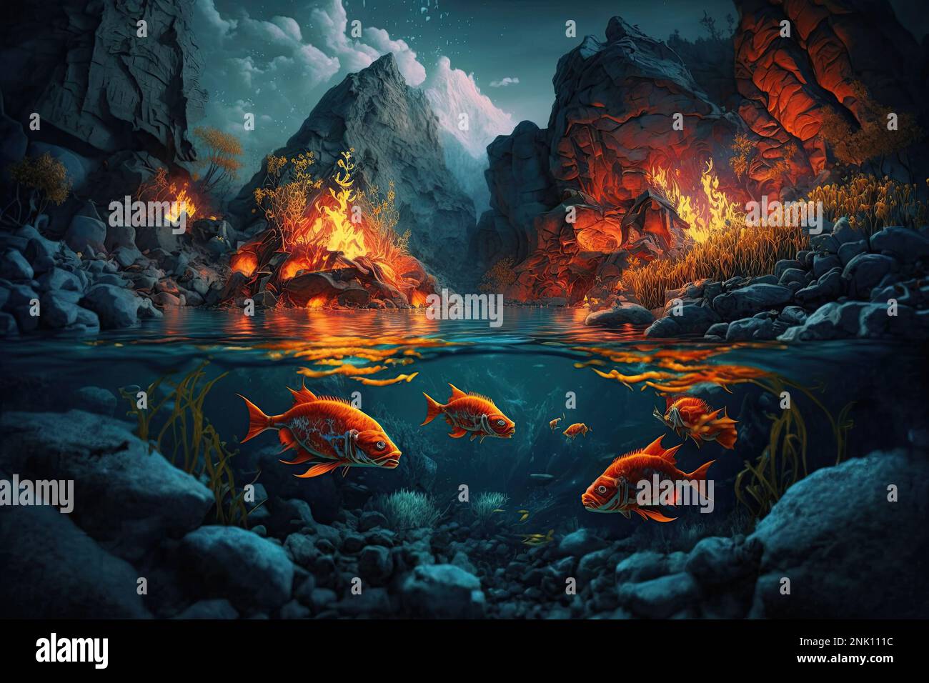 background set in 10,000 BC with a volcanic landscape, active and ...