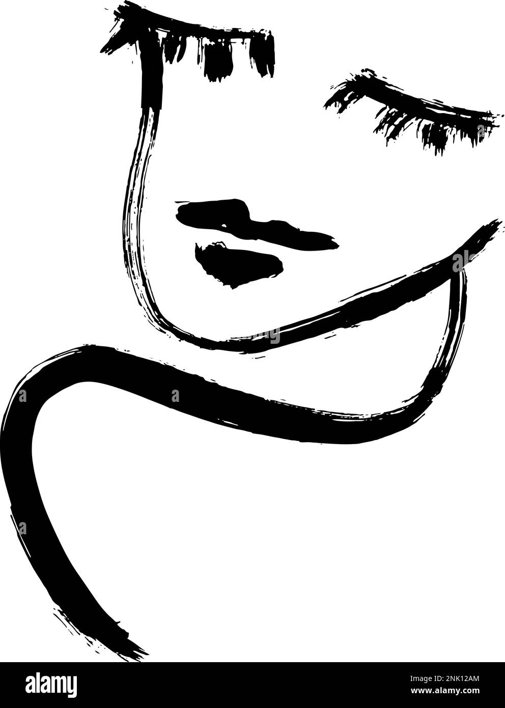 Abstract Girl Line Art Rough Dry Brush Portrait Stock Vector Image ...