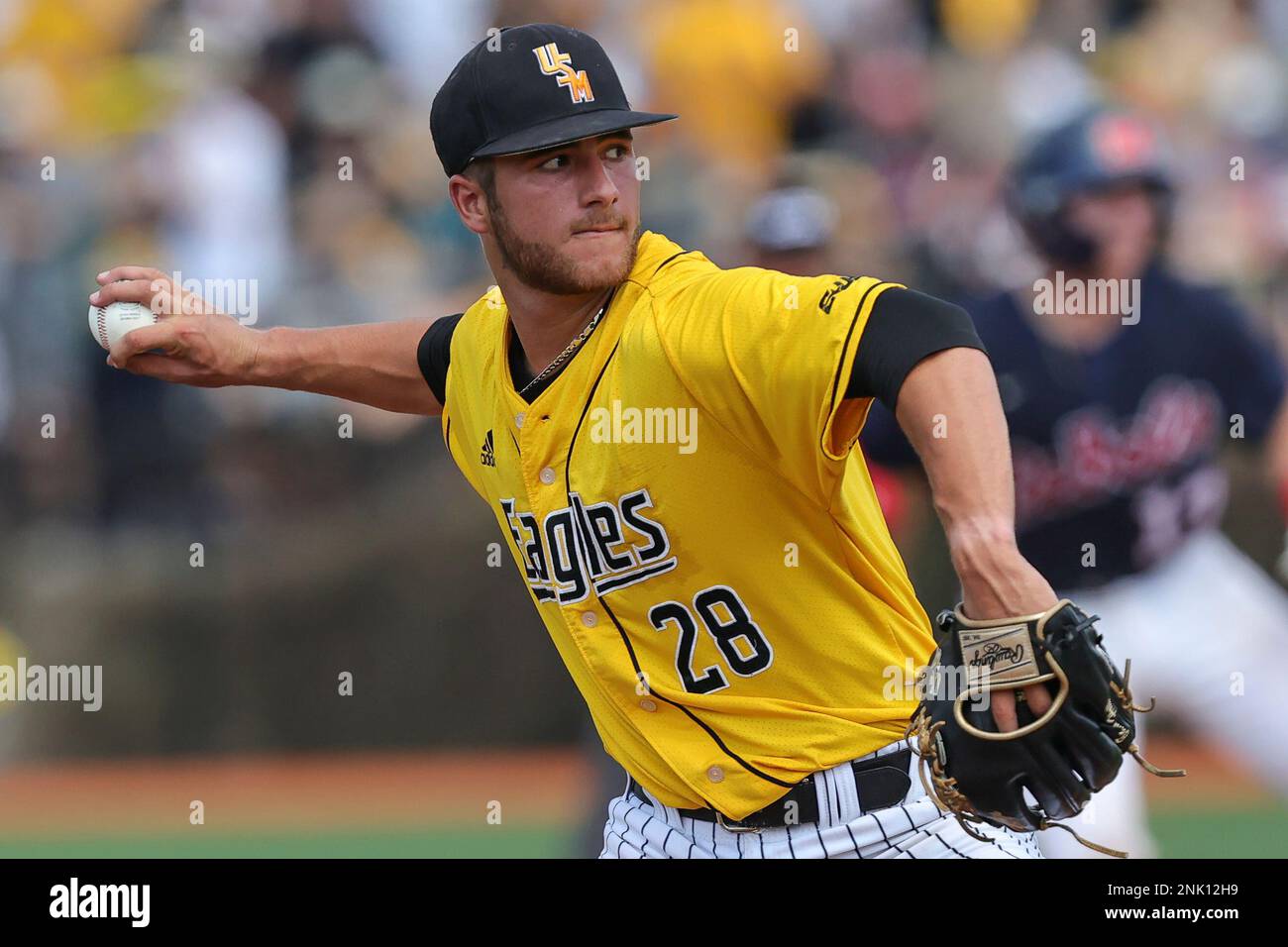 Jun 12, 2022: Southern Miss pitcher Tanner Hall (28) pitches during a ...