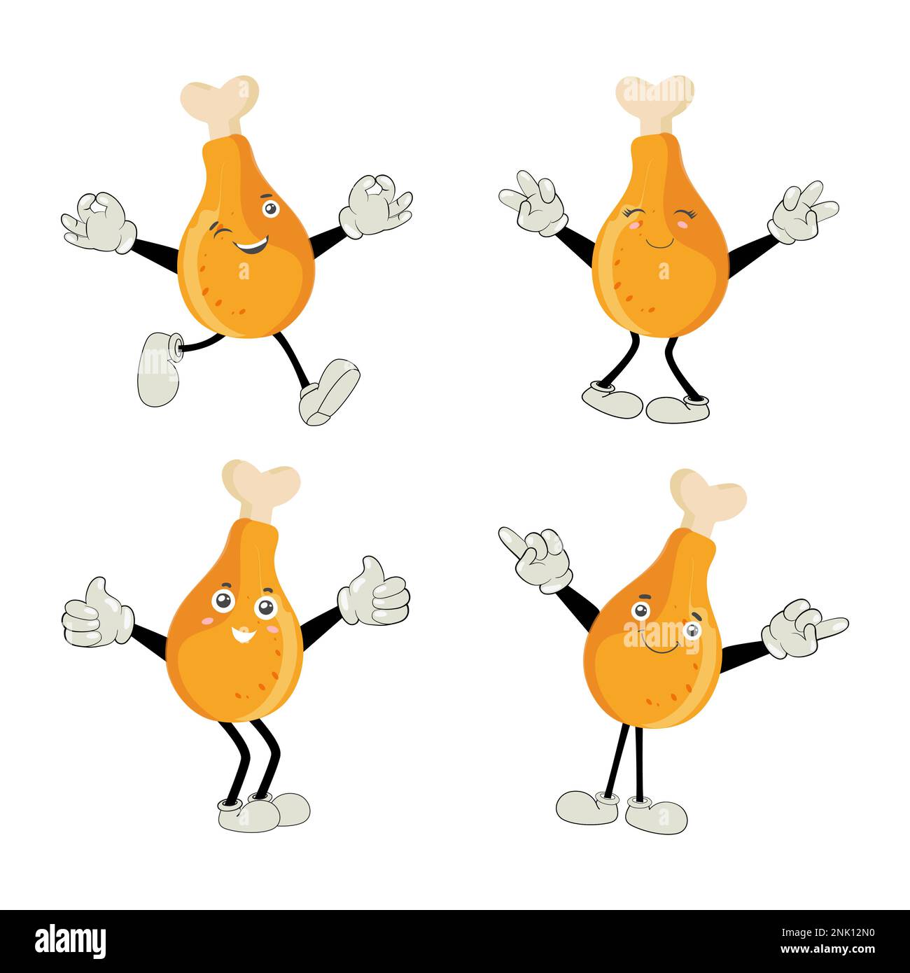 Fried chicken leg cartoon character. Roast chicken leg mascot. Vector ...
