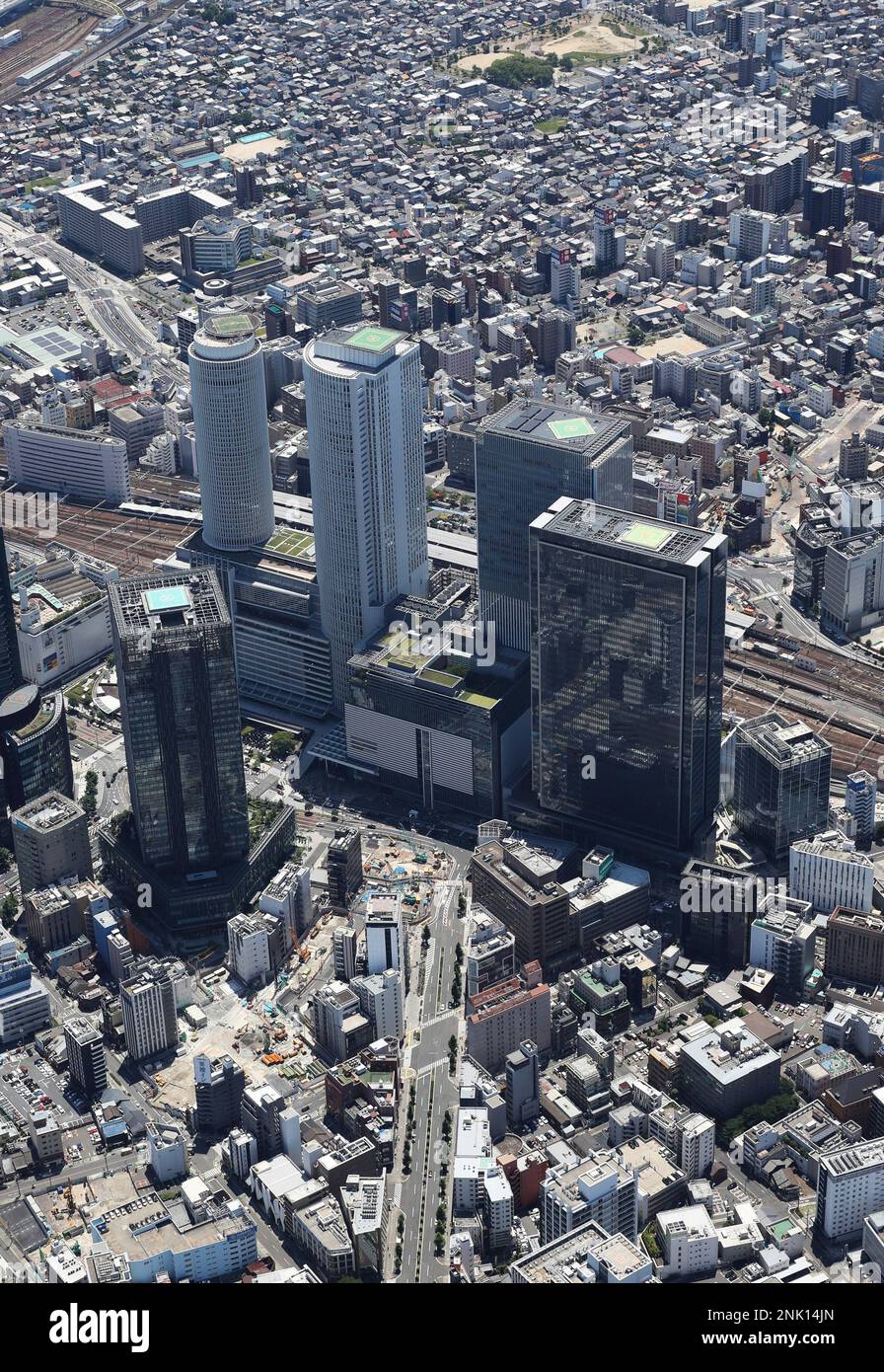An aerial photo shows the townscape around Nagoya Station where ...