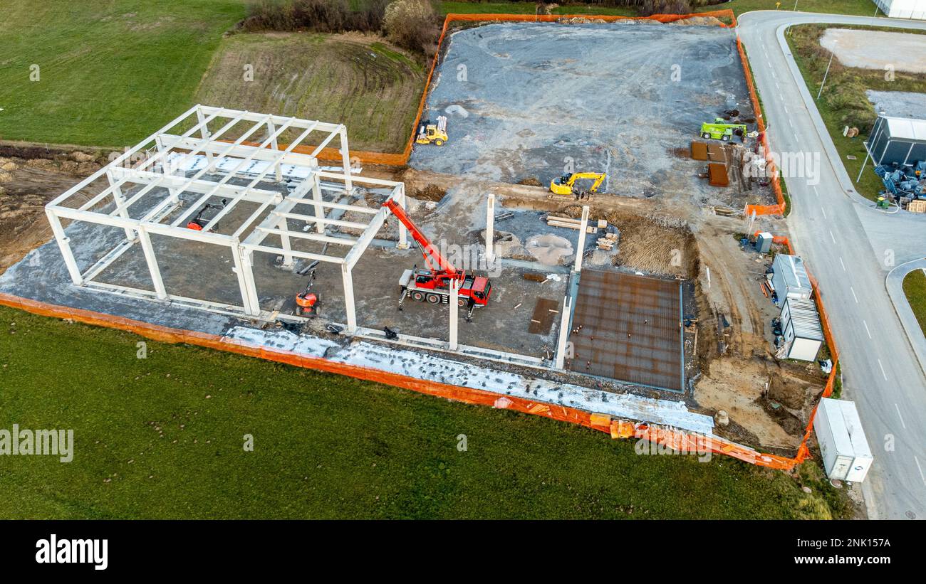 Prefabricated concrete skeleton frame building being constructed ...