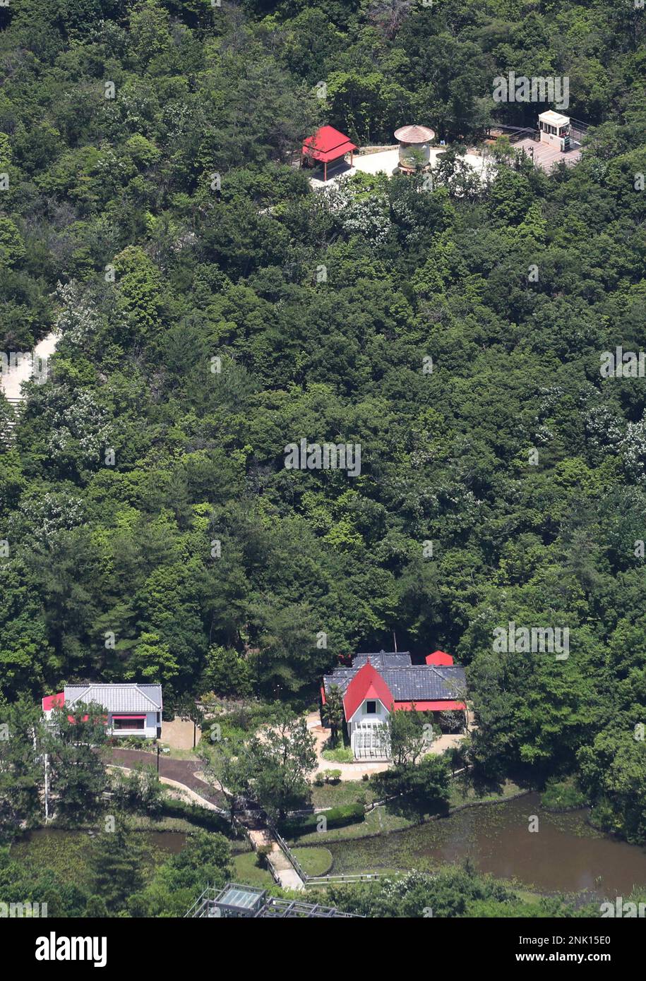An aerial photo shows Ghibli Park under construction in Nagakute City ...