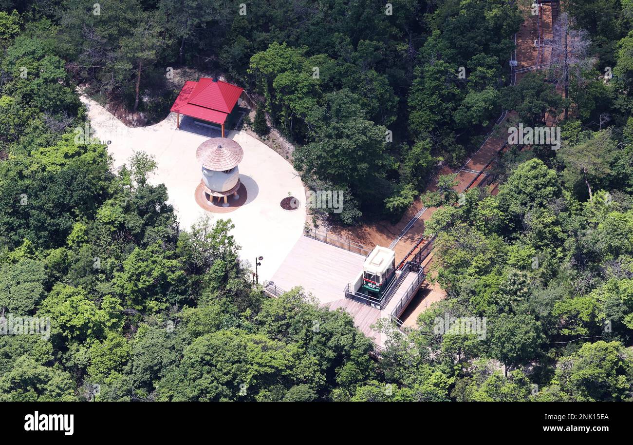 An aerial photo shows Ghibli Park under construction in Nagakute City ...