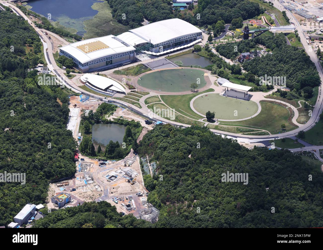 An aerial photo shows Ghibli Park under construction in Nagakute City ...