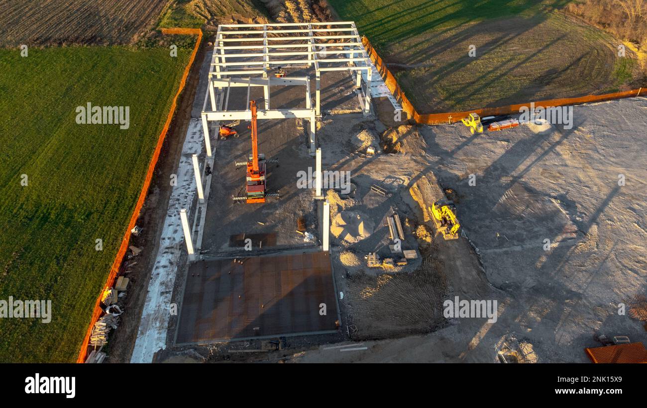 Prefabricated concrete skeleton frame building being constructed ...