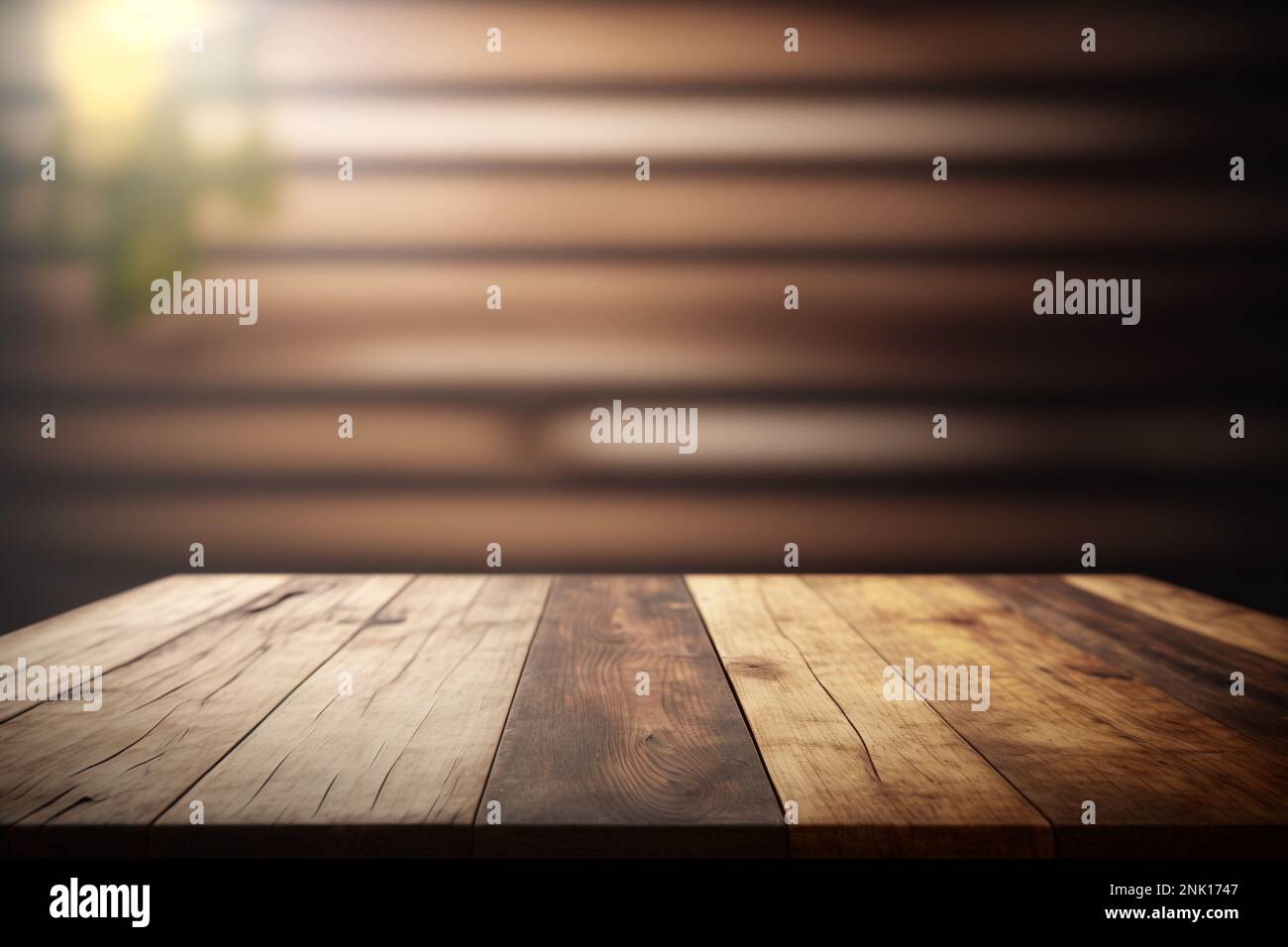 Studio background with wooden table and natural sunlight. Product ...