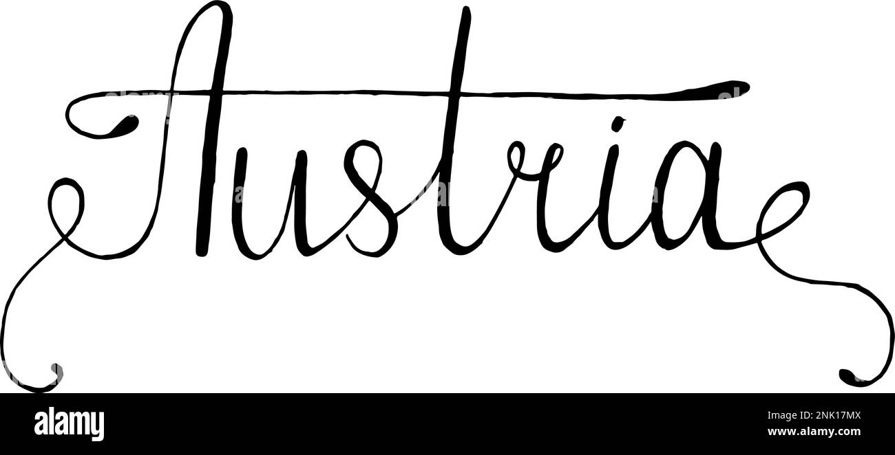 Austria hand drawn ink brush lettering with the national flag of the ...