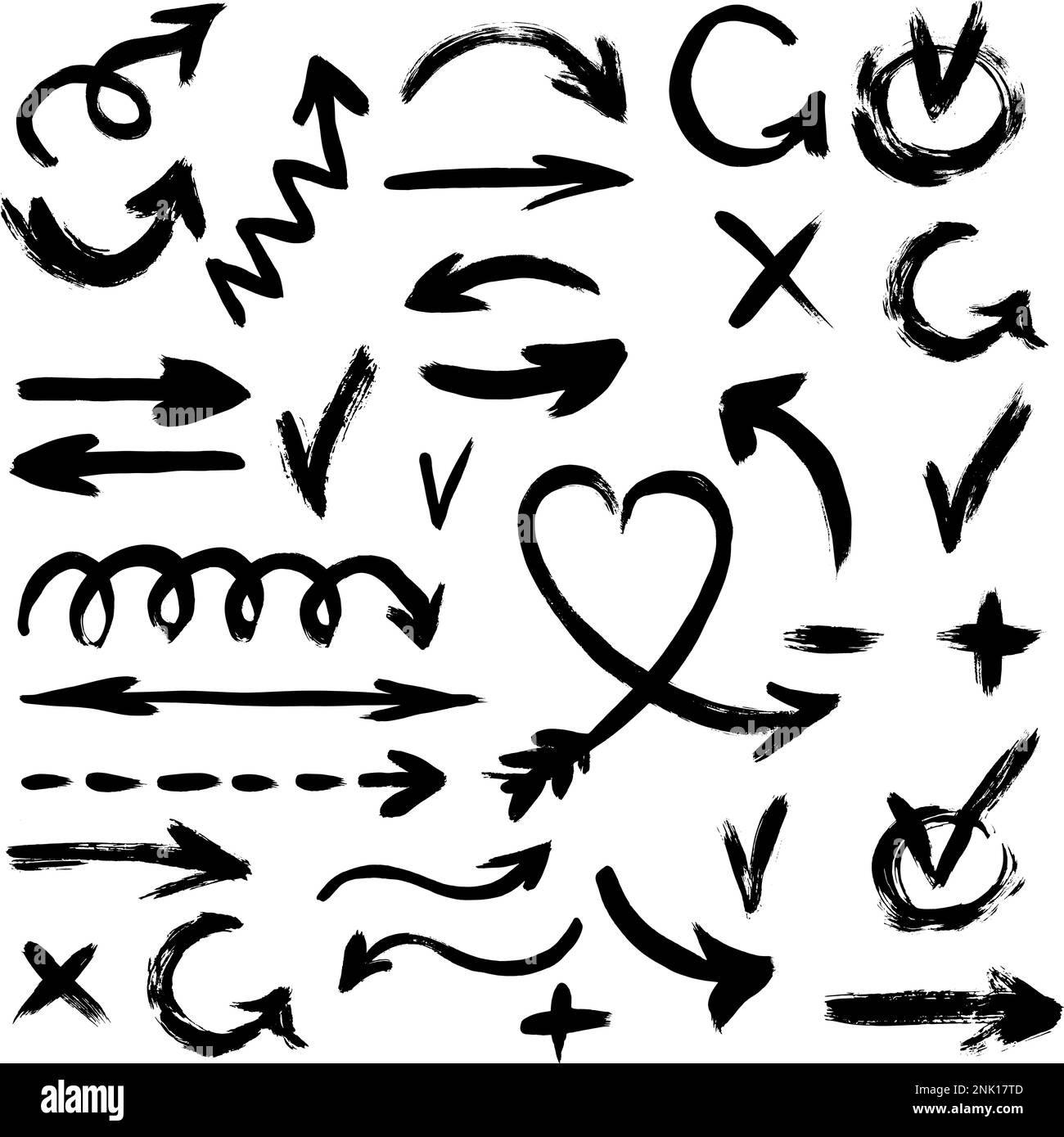 Hand Drawn Arrows with Paint Brush. A collection of black grungy vector ...