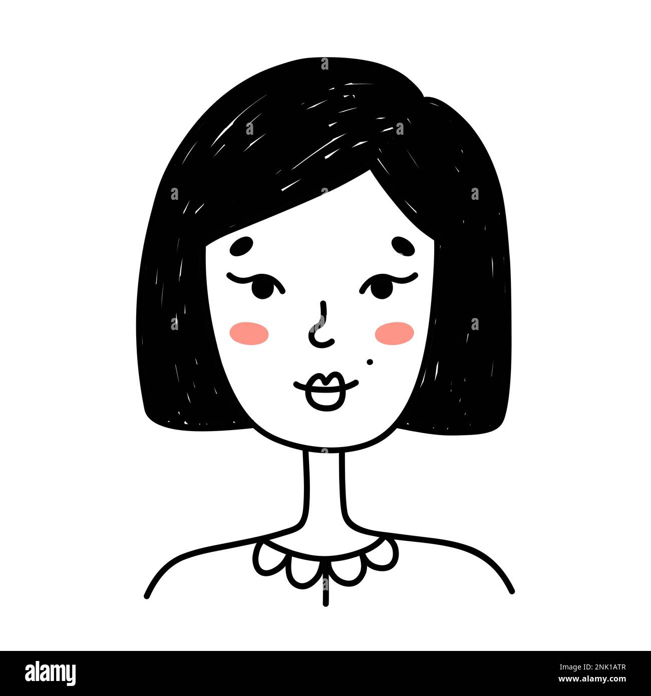 Cute Portrait Of Young Woman Isolated On White Background Cartoon