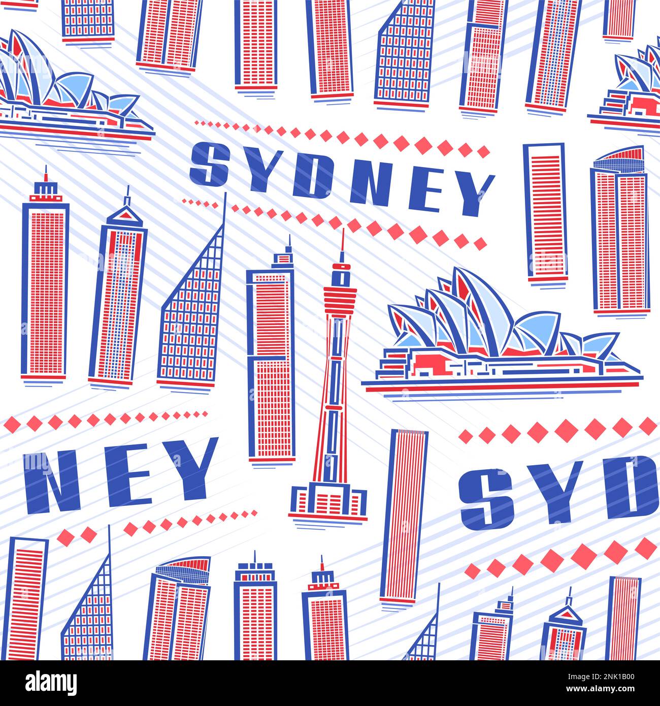 Vector Sydney Seamless Pattern, square repeat background with ...