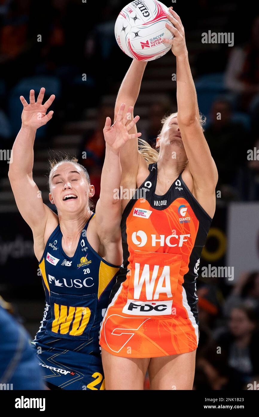 SYDNEY, AUSTRALIA - JUNE 11: Maddie Hay of the Giants Netball catches ...